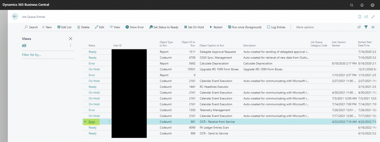 Business Central job queue is not running - Boyer & Associates