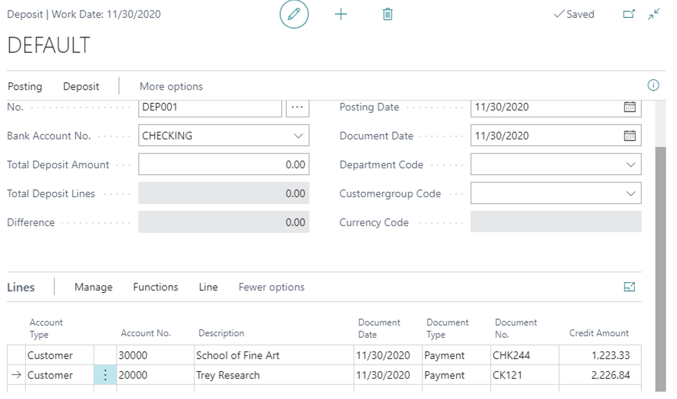 How to enter deposits in Business Central - Boyer & Associates