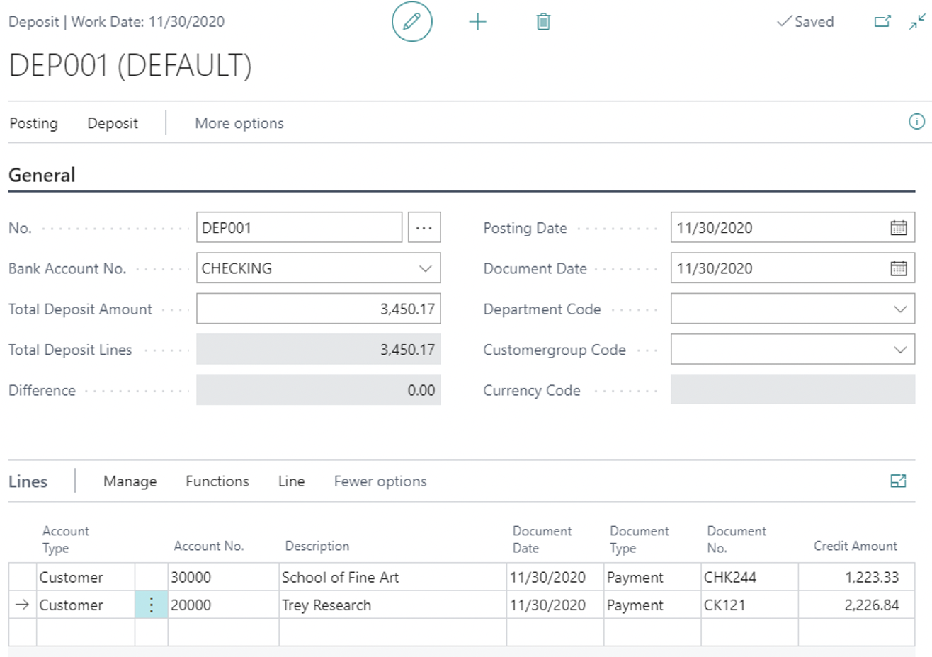 How to enter deposits in Business Central - Boyer & Associates