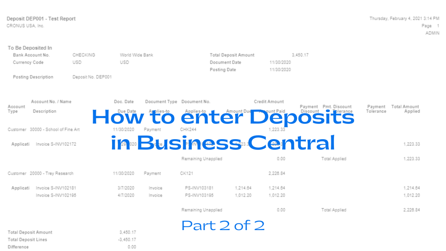 How to enter deposits in Business Central - Boyer & Associates