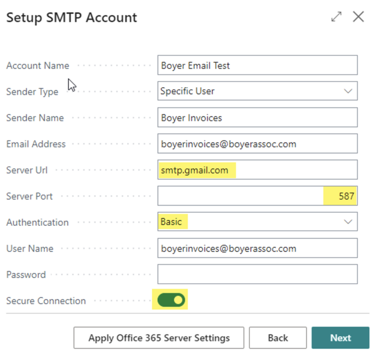 How to set up Gmail SMTP in Business Central - Boyer & Associates